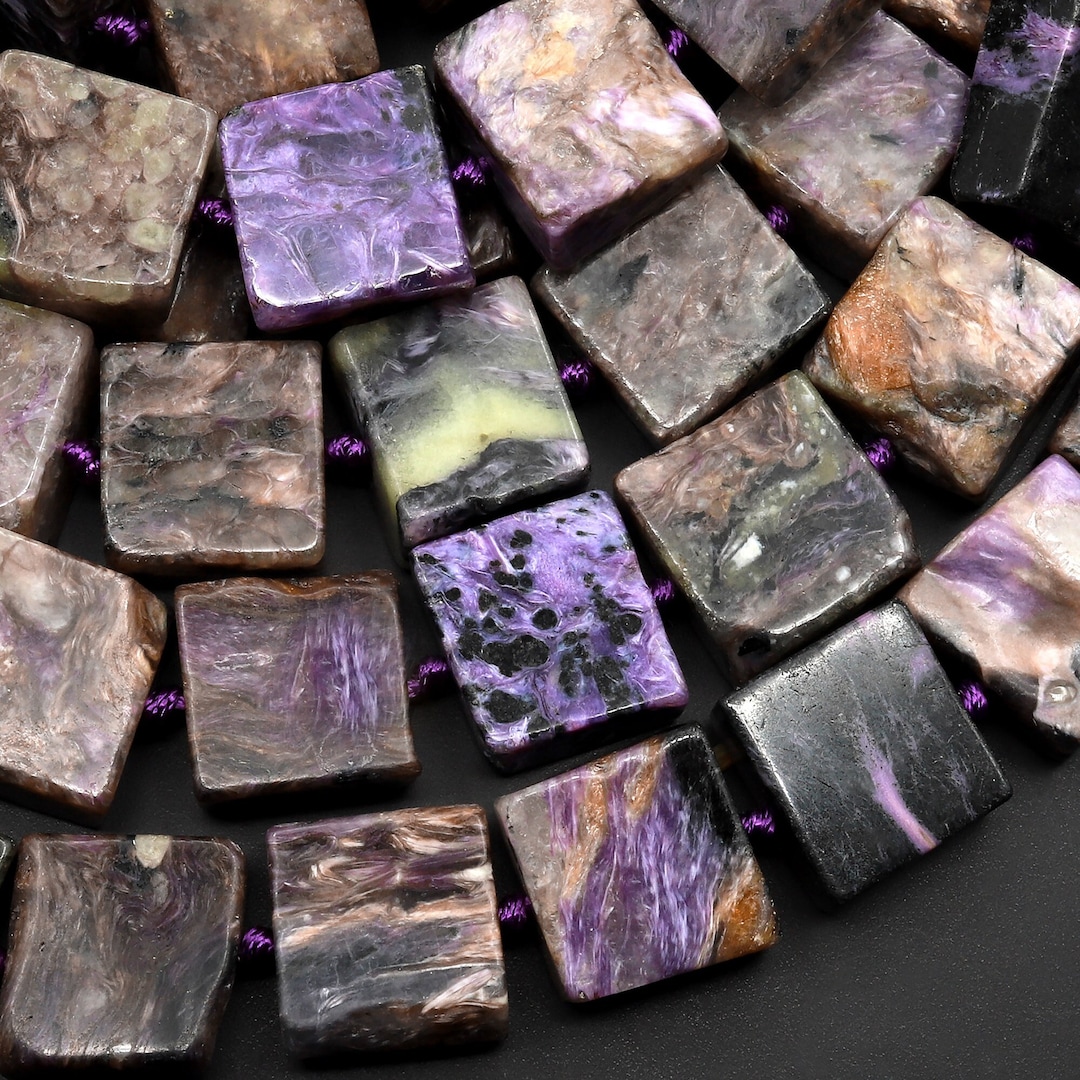 Large Natural Russian Charoite Square Beads Creative Organic Cut 14mm ...