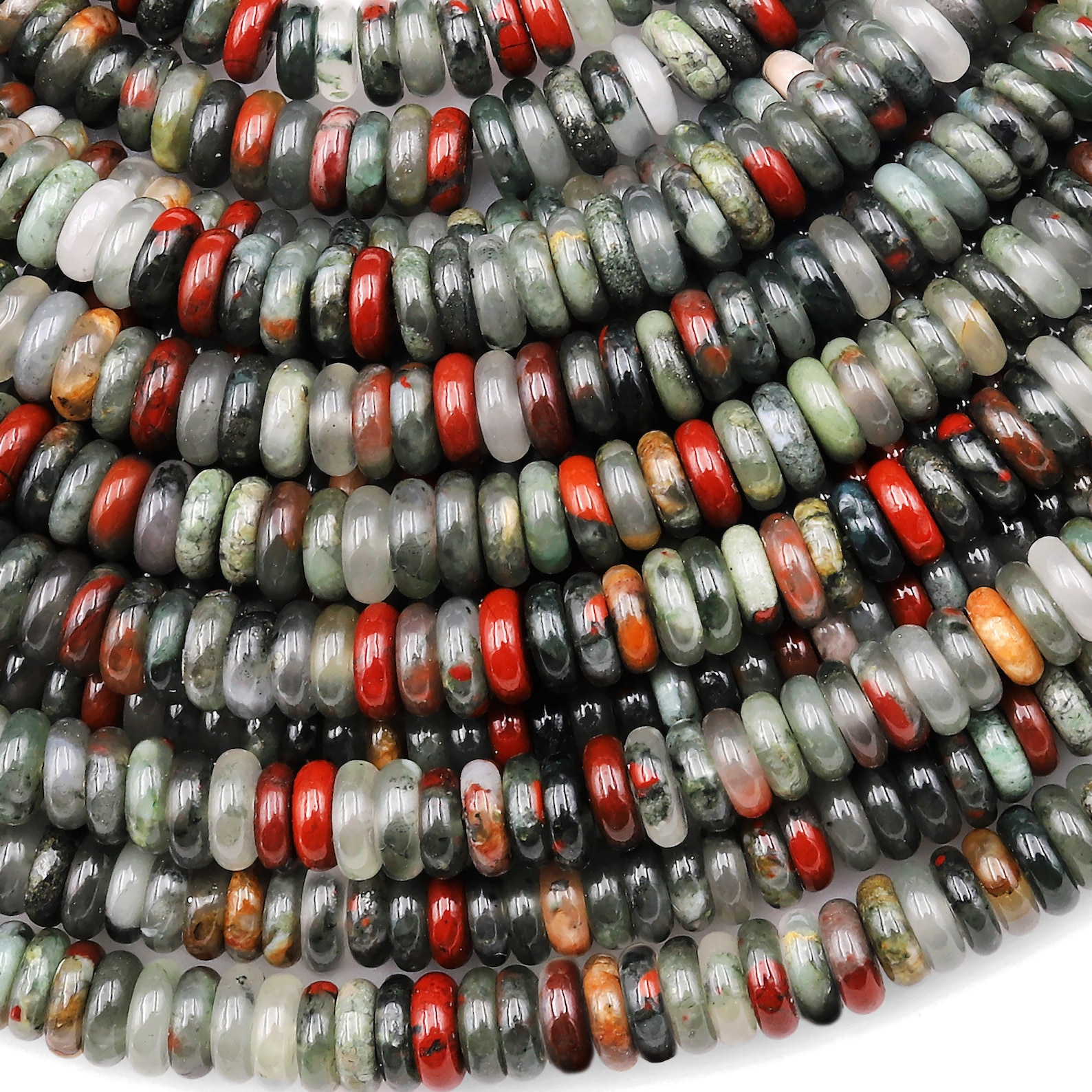 Natural African Bloodstone Smooth Thin Rondelle Beads 6mm 15.5" Strand ...
