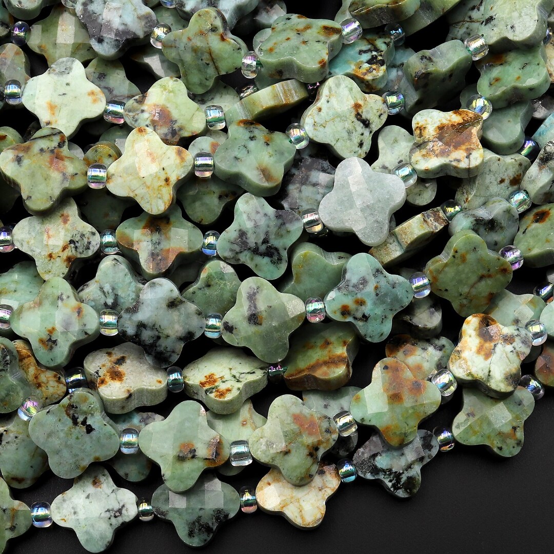 4 Four Leaf Clover Beads Natural African Turquoise Carved Faceted ...