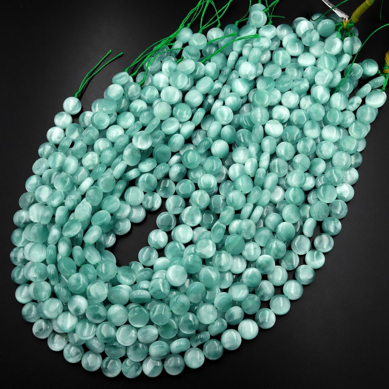 Chatoyant Green Moonstone Coin Beads 6mm 8mm 10mm 12mm Aka "green ...