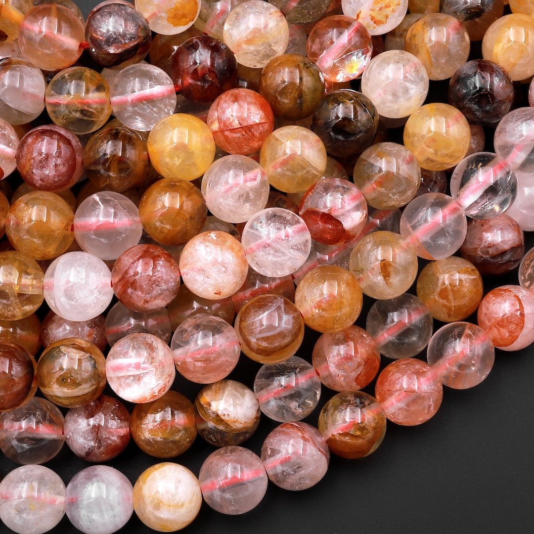 Natural Red Golden Lepidocrocite Quartz 6mm 8mm 10mm Round Beads ...