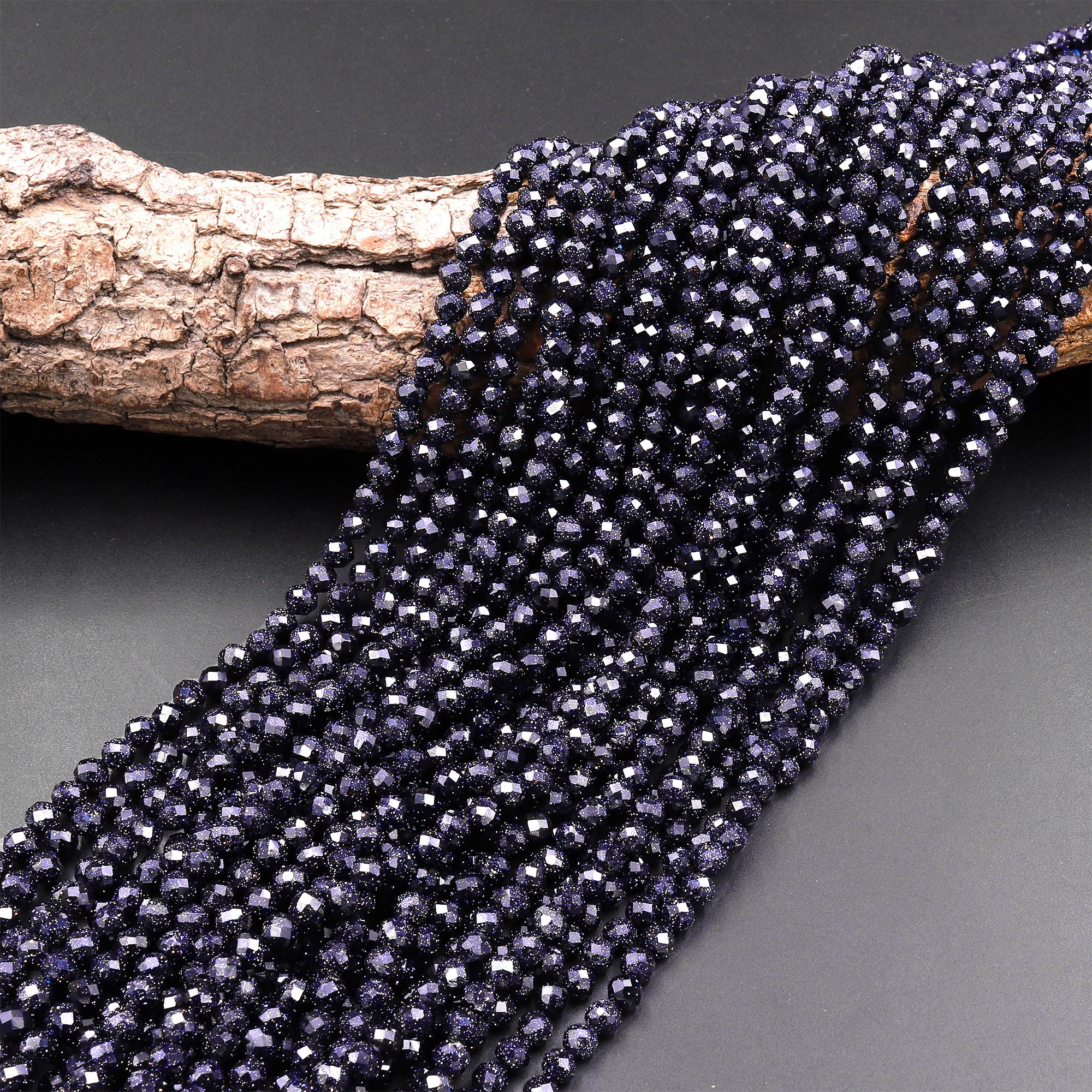 Micro Faceted Blue Goldstone Sandstone Round Beads 2mm 3mm 4mm 6mm 15.5 ...