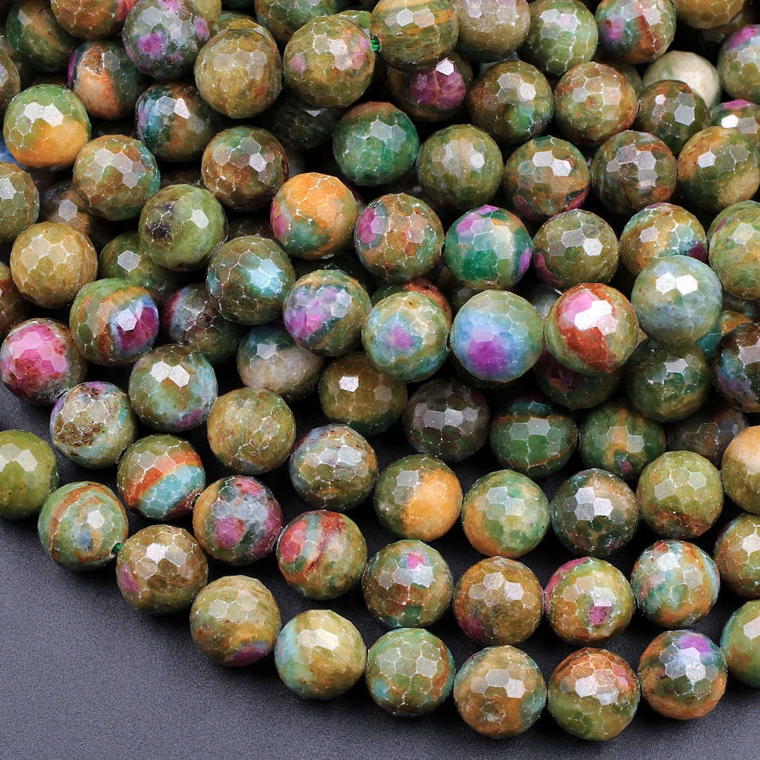 Natural Ruby Fuchsite Faceted Round 6mm 7mm 8mm 10mm 12mm 14mm Red Ruby ...