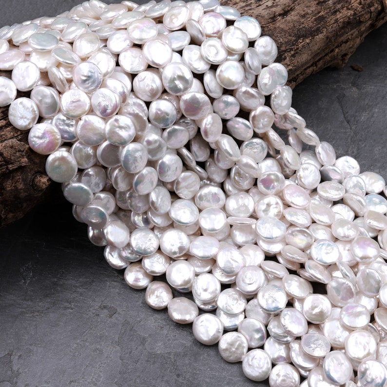 AAA Natural White Coin Pearl 10mm 12mm 13mm 14mm Iridescent High ...