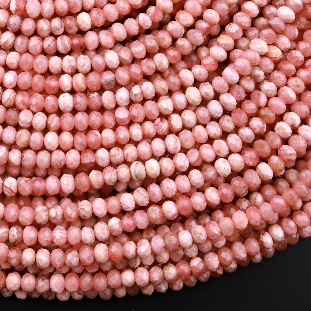 AA Natural Pink Rhodochrosite 3mm 4mm Faceted Rondelle Beads Micro ...