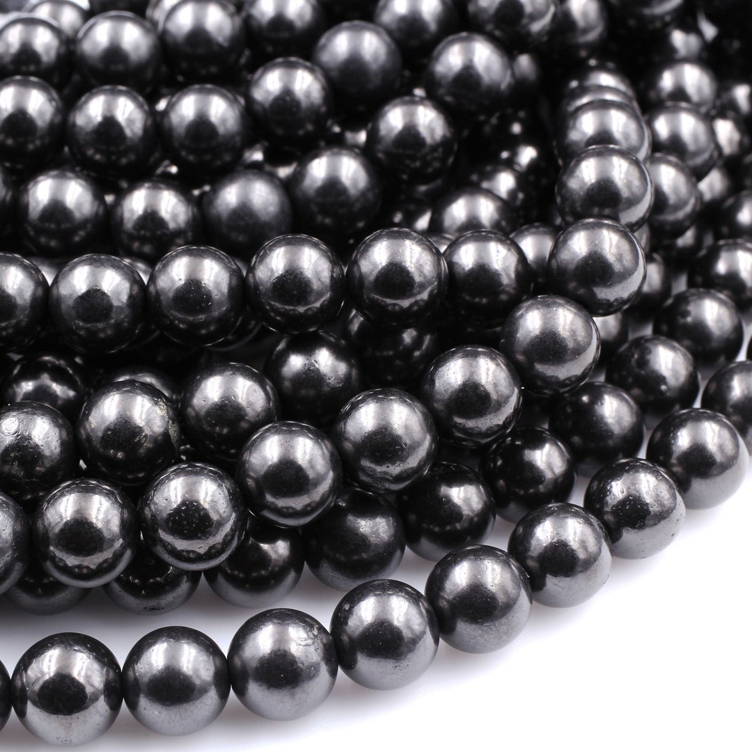 Genuine Natural Shungite 4mm 6mm 8mm 10mm 12mm Round Beads High Quality ...