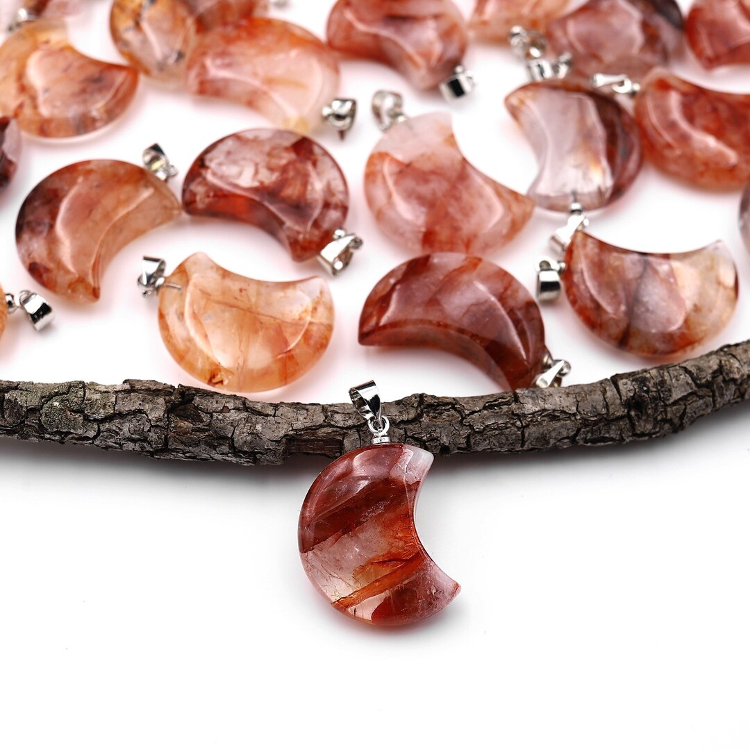 Natural Red Lepidocrocite Quartz Moon Pendant Gemstone - Etsy
