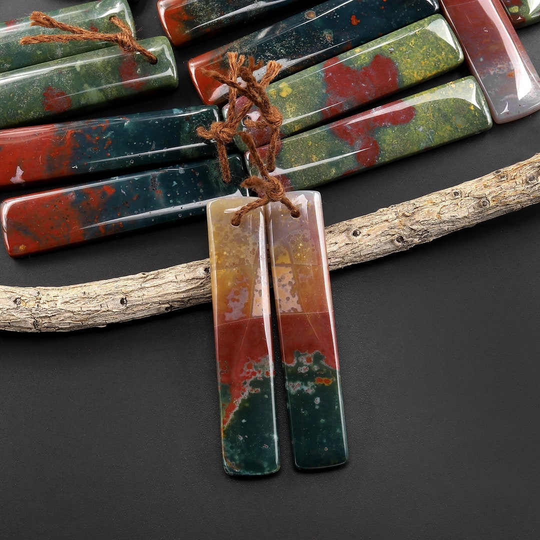 Natural Indian Bloodstone Rectangle Cabochon Cab Pair Matched Gemstone ...
