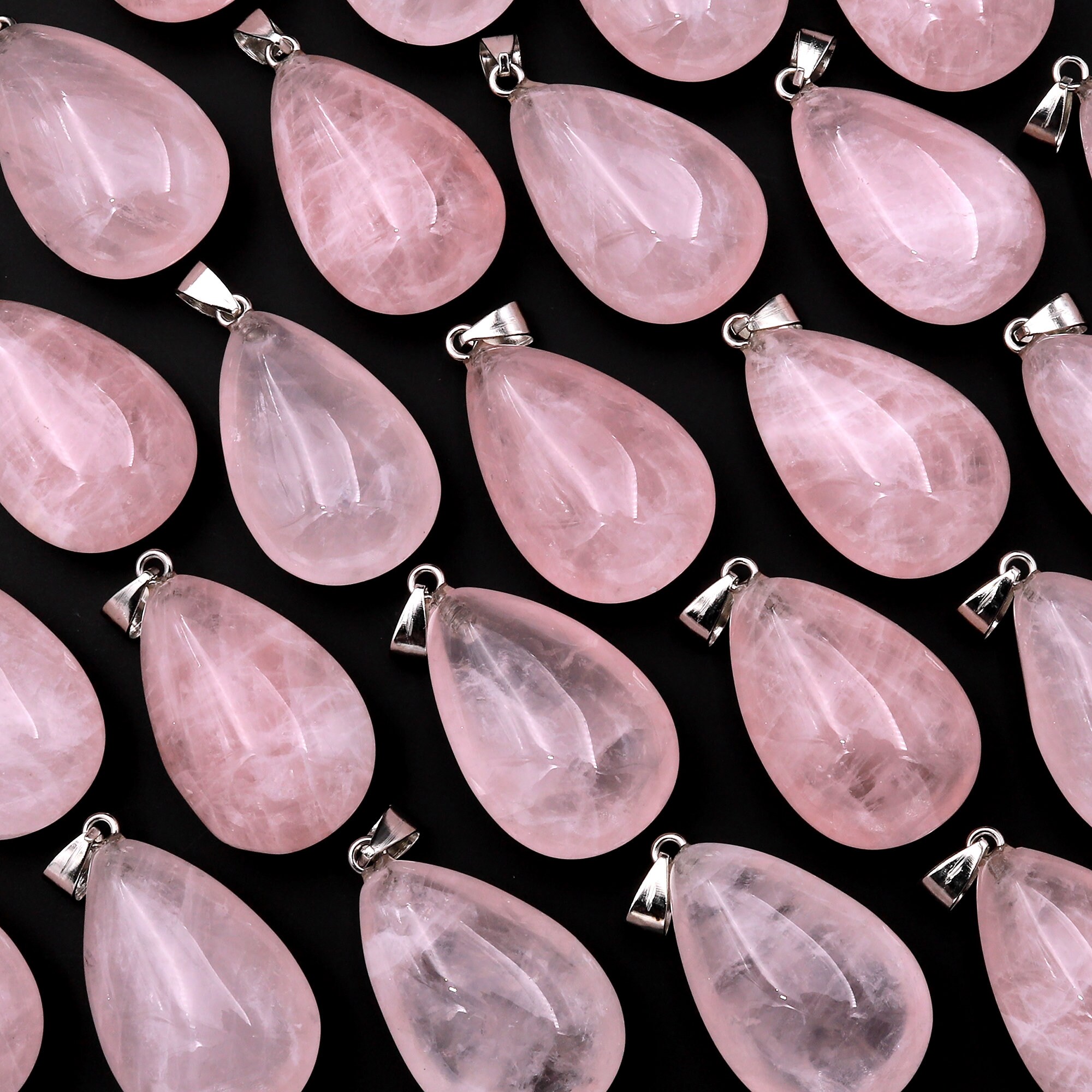 Natural Pink Rose Quartz Teardrop Pendant Natural Crystal Focal Bead - Etsy