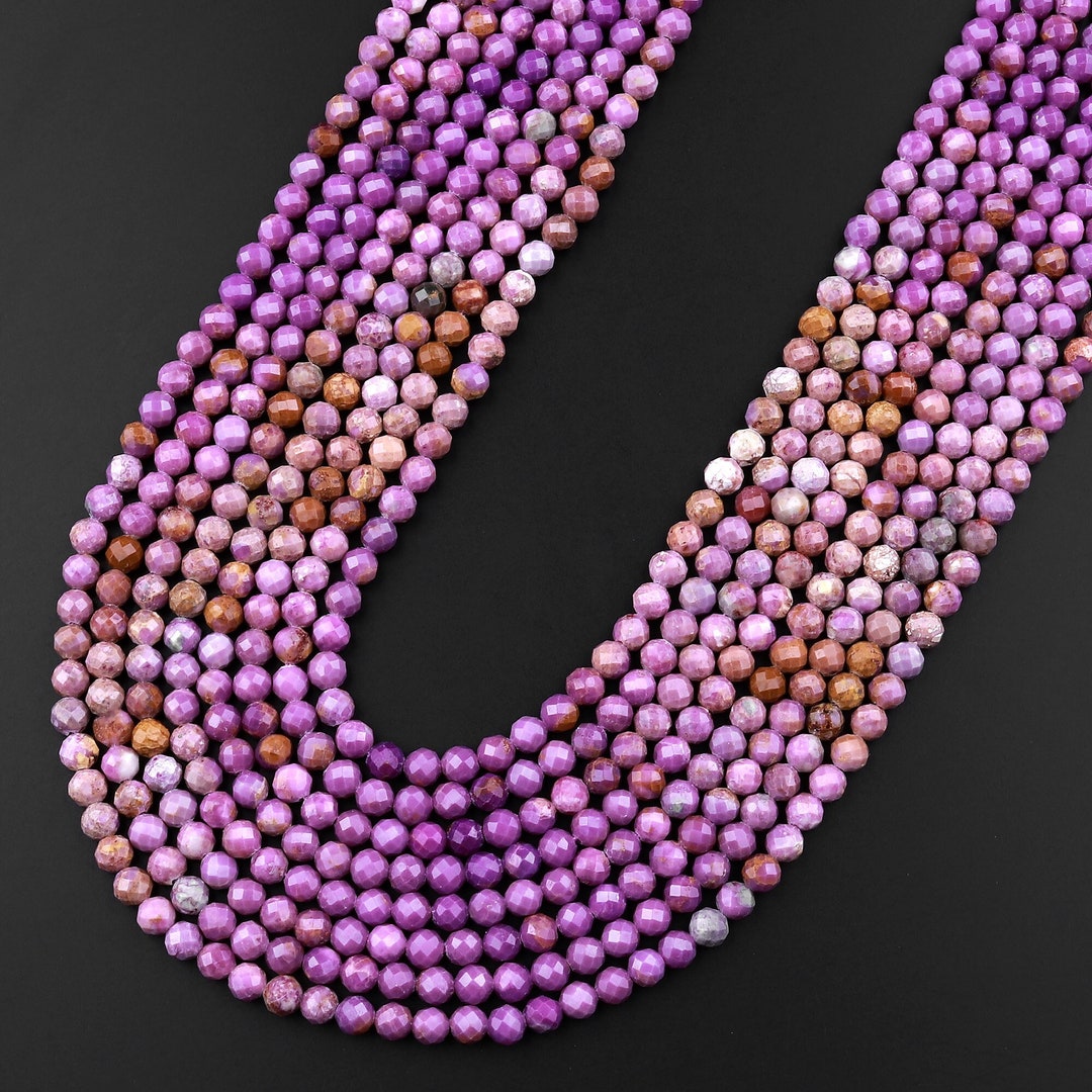 Natural Phosphosiderite 4mm 5mm Round Beads Multicolor Lilac Purple Micro Faceted Gemstone 15.5 ...