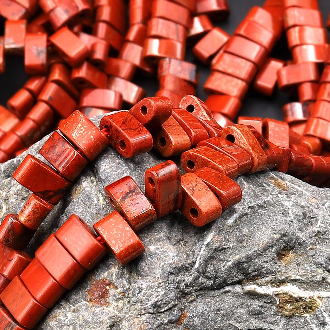 Two 2 Hole Double Drill Natural Red Jasper 5x3mm Small Flat Connector ...