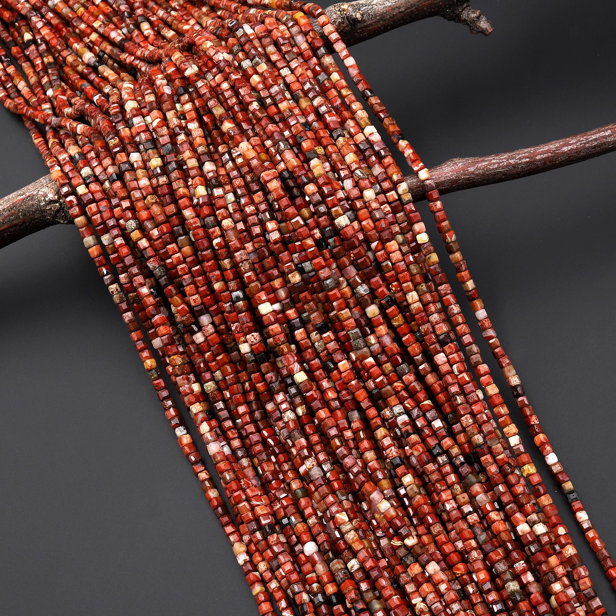 AAA Natural Red Brecciated Jasper Faceted 2mm Gemstone Cube Beads 15.5 ...