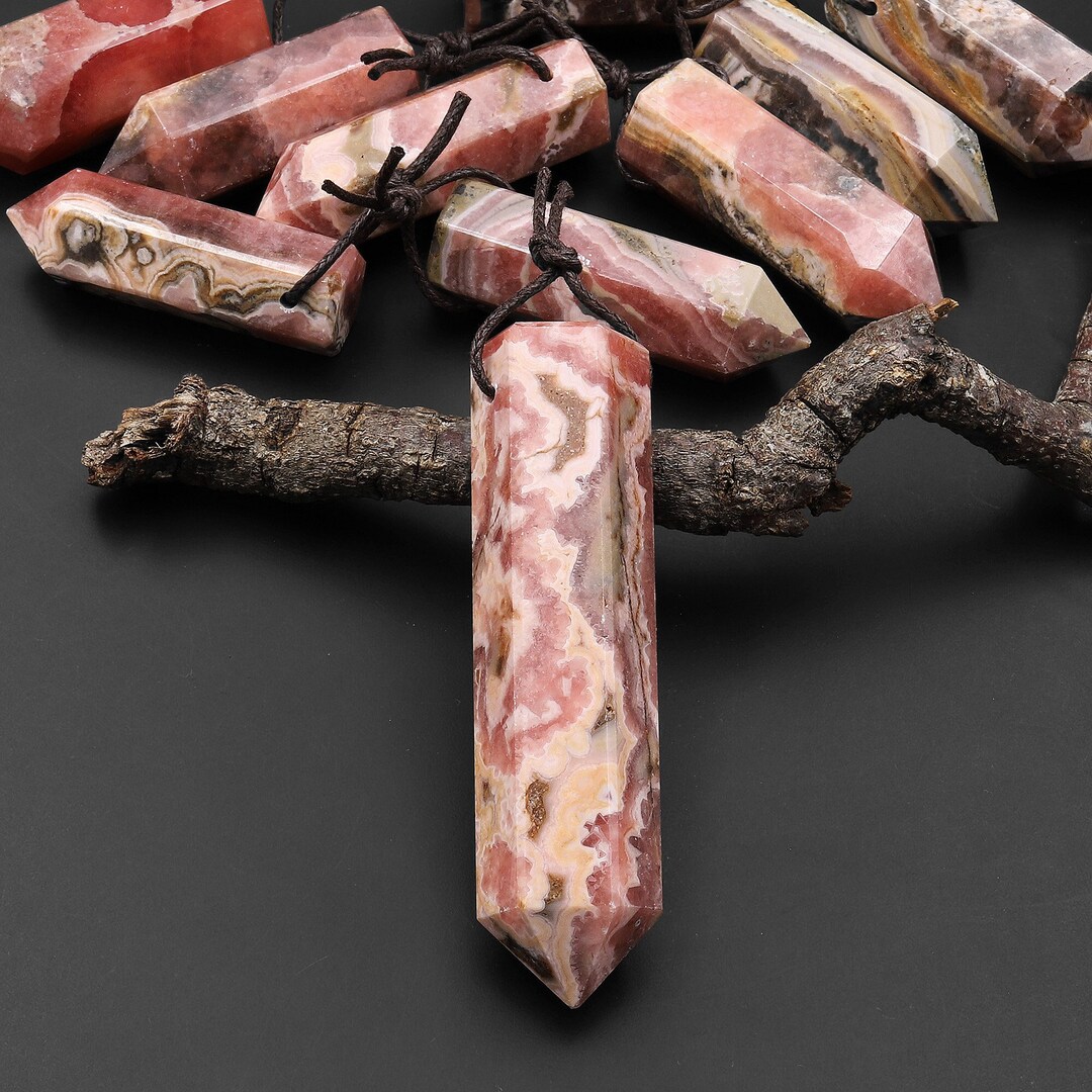 Natural Rhodochrosite Obelisk Point Pendant Side Drilled Tower Pendulum ...
