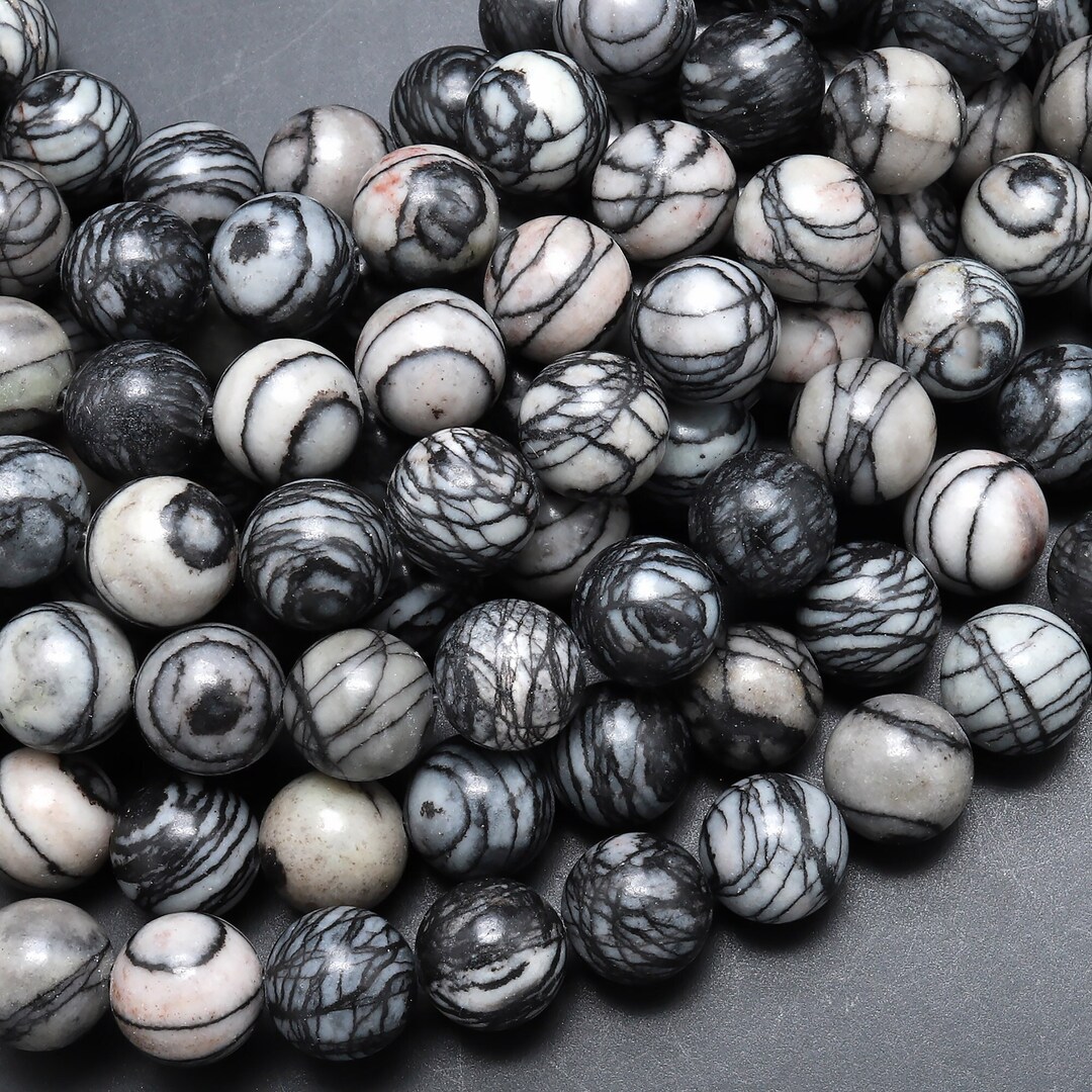 Natural Black Spider Web Jasper Round Beads 4mm 6mm 8mm 10mm 15.5 ...