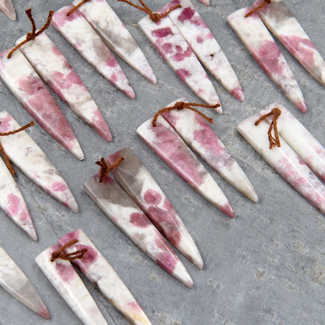 Natural Pink Tourmaline in Quartz Earring Pair Creative Modern Dagger ...