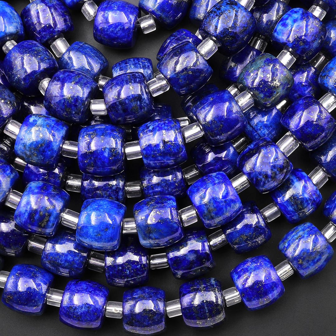 Natural Blue Lapis Short Barrel Wheel Rondelle Beads With Pyrite Matrix ...