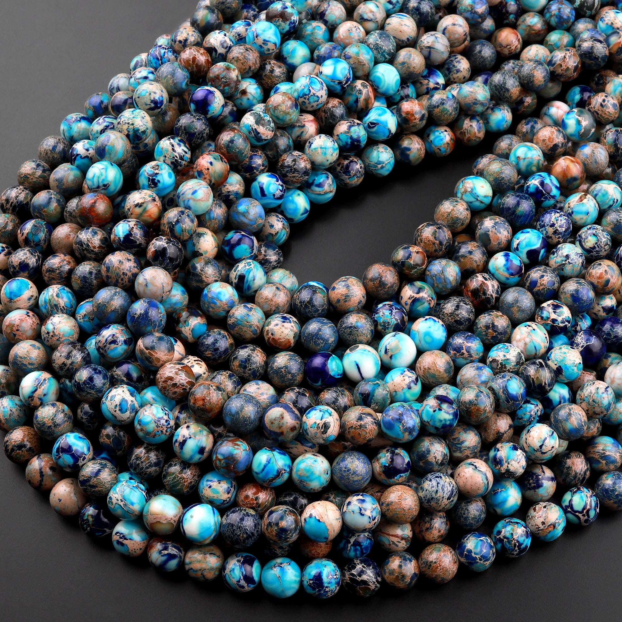 Ocean Blue Sea Sediment Jasper Smooth Round Beads 4mm 6mm 8mm 10mm Aka ...