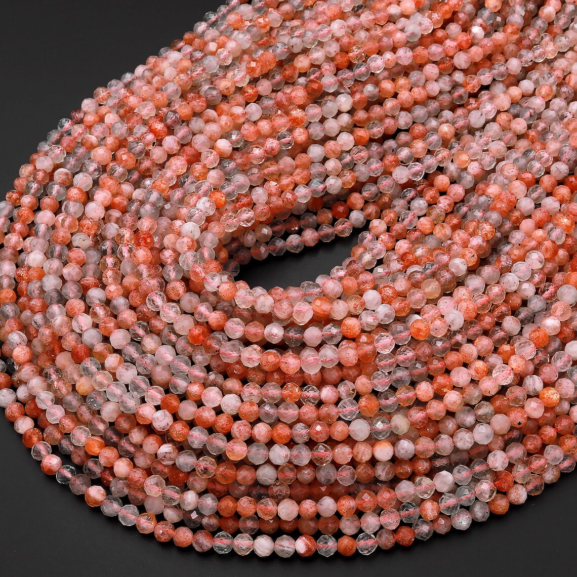 Faceted Natural Arusha Sunstone Round Beads 4mm Sparkling Micro Diamond ...