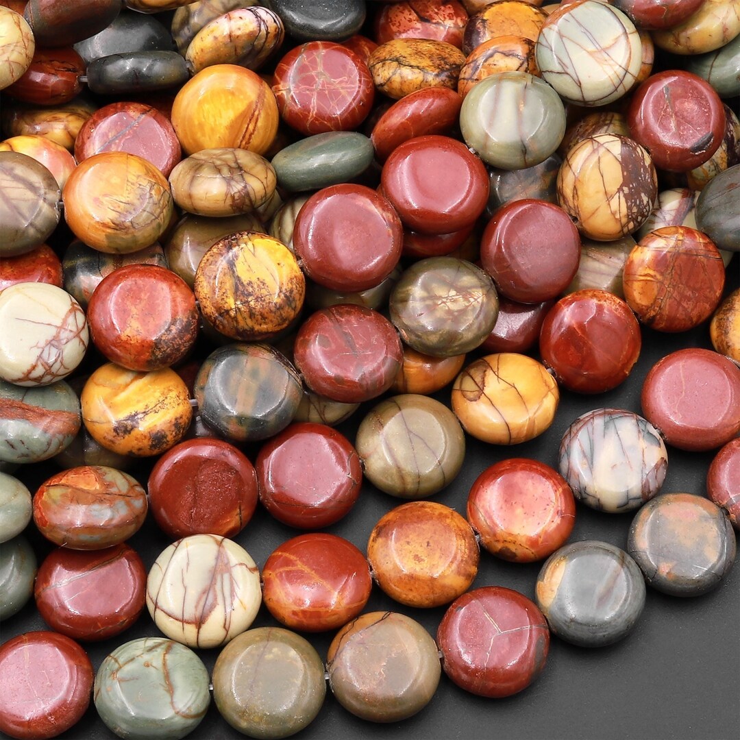 Red Creek Jasper Bead 8mm 10mm 12mm Coin Smooth Earthy Red Green Yellow ...
