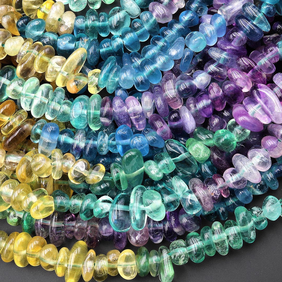 Natural Rainbow Fluorite Purple Green Yellow Ombre Freeform Chip Pebble ...