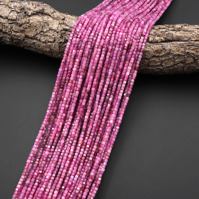 AAA Real Genuine Natural Pink Burma Ruby Faceted 2mm Cube Dice Square ...