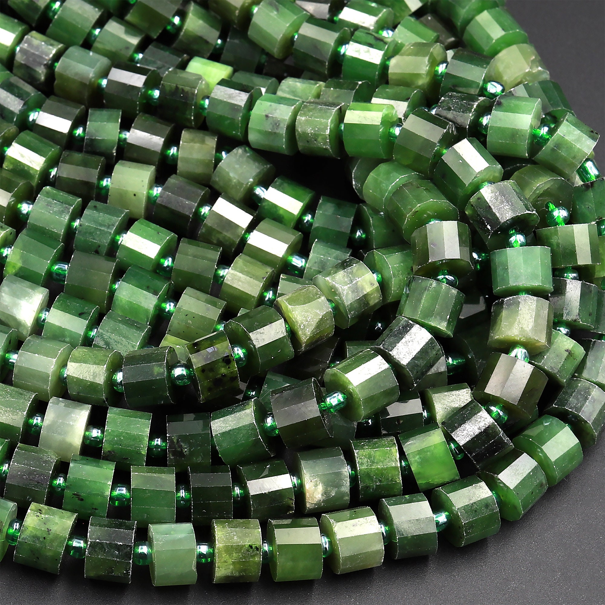 Natural Canadian Green Jade Faceted Rondelle Wheel Beads Gemstone 15.5 ...