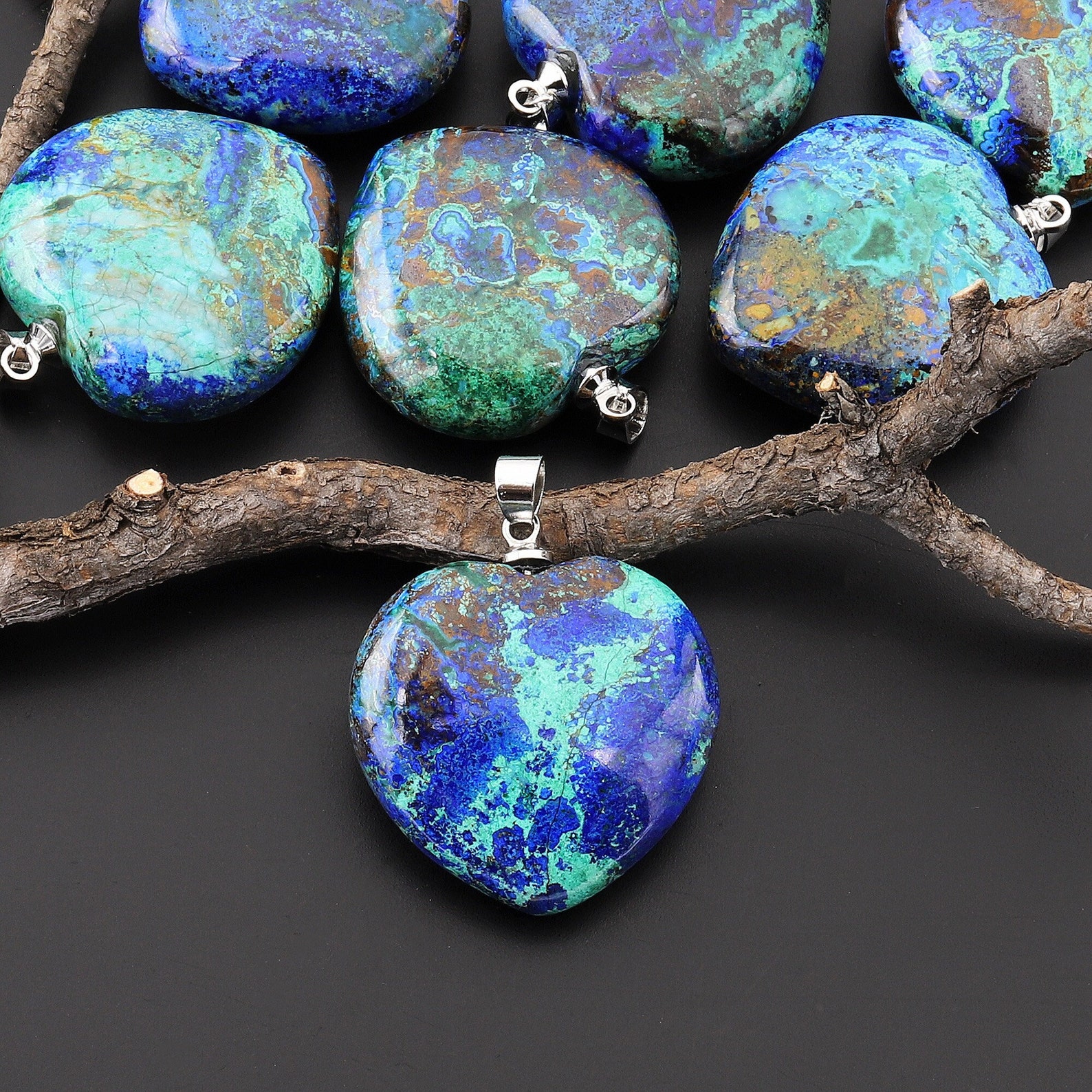AAA Natural Shattuckite Heart Gemstone Pendant Malachite Chrysocolla ...