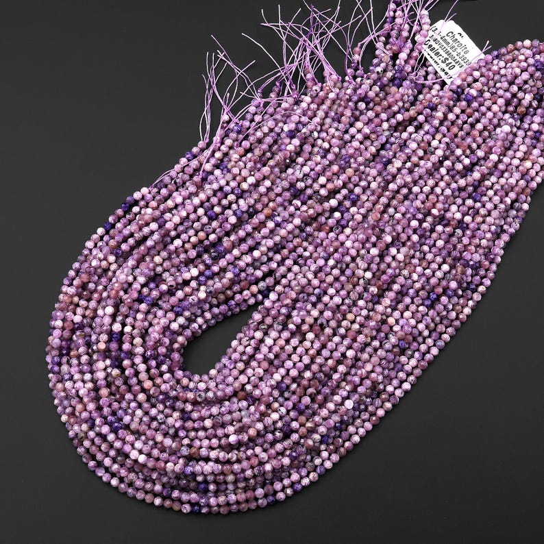 AA Faceted Genuine Natural Russian Purple Charoite 2mm 4mm Round Beads ...