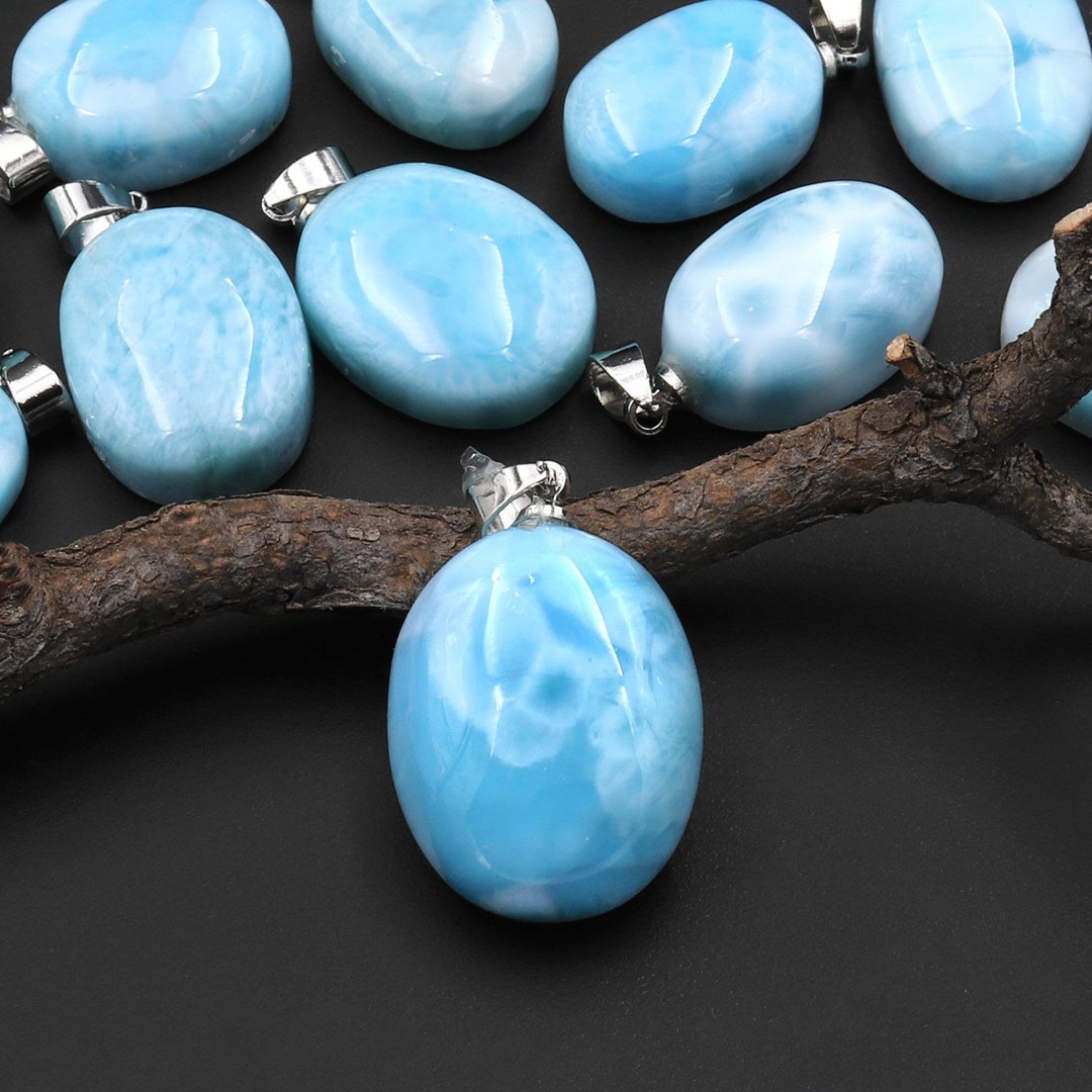 Natural Blue Larimar Oval Pendant Genuine Real Genuine Larimar Gemstone ...