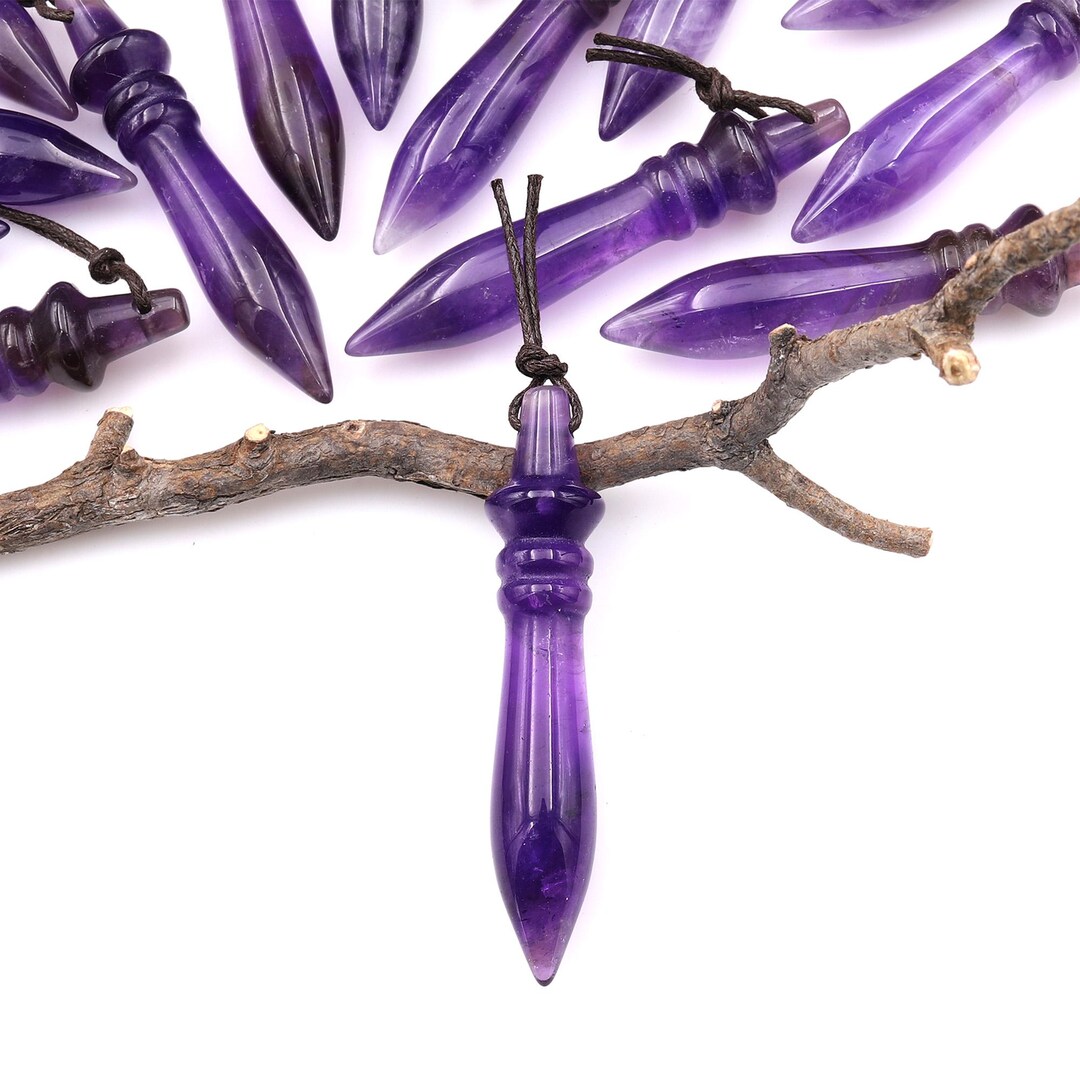 Natural Purple Amethyst Carved Wand Ritual Dagger Pendant Drilled ...