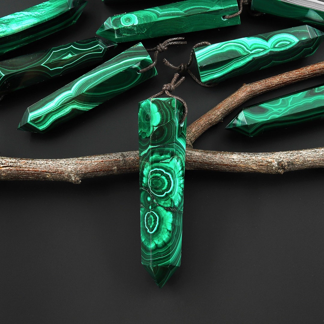 Natural Green Malachite Obelisk Point Pendant Side Drilled Tower ...