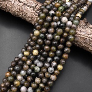 Natural Mongolian Jade 6mm 8mm Round Beads High Polish Smooth Real Genuine Dark Green Brown Jade ...
