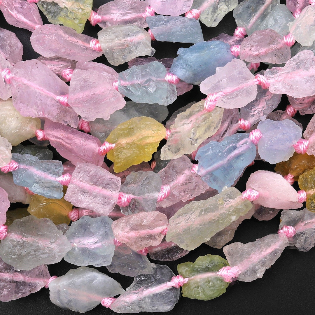 AAA Genuine Natural Pink Morganite Blue Green Golden Aquamarine Beads ...