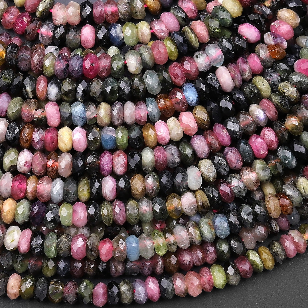 Faceted Natural Watermelon Pink Green Tourmaline Gemstone Thin Rondelle ...