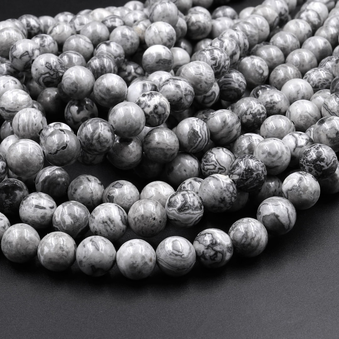 Gray Map Stone Jasper 4mm 6mm 8mm 10mm 12mm Smooth Round Beads Aka Gray ...