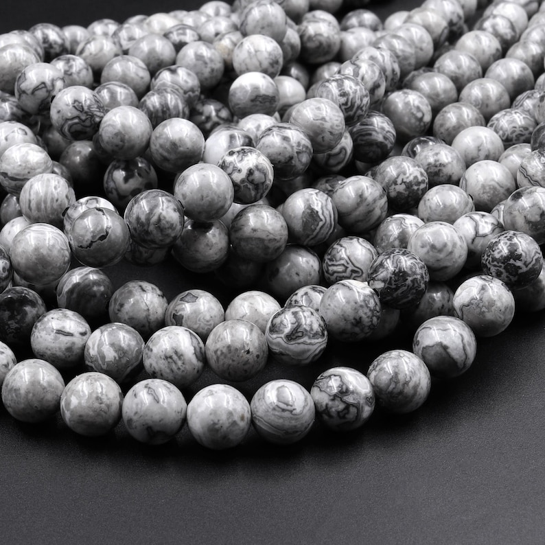 Gray Map Stone Jasper 4mm 6mm 8mm 10mm 12mm Smooth Round Beads Aka Gray ...