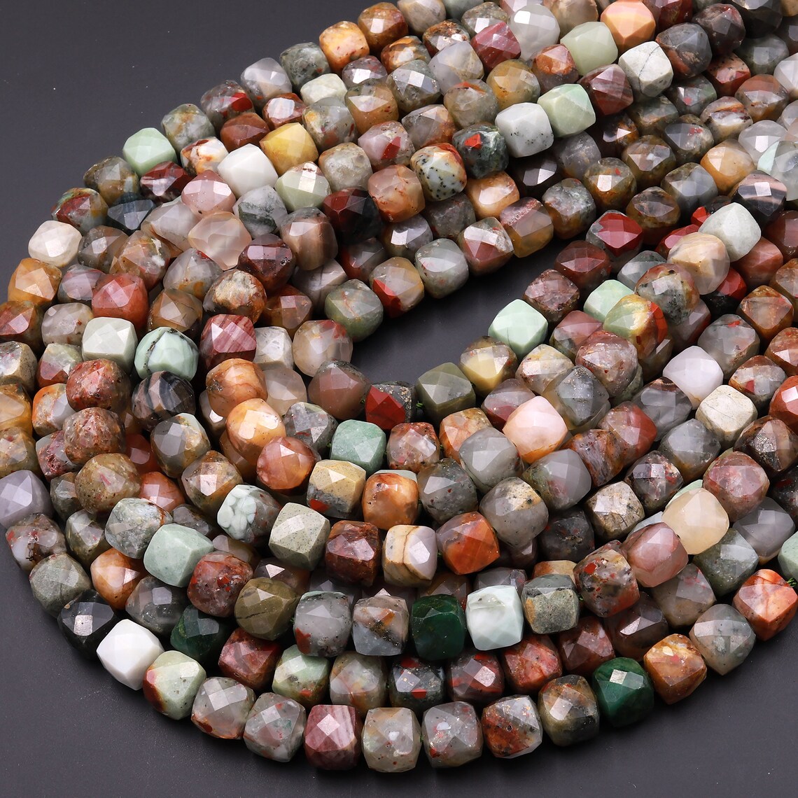 Natural African Bloodstone 8mm Beads Faceted Gemstone Cube Square Dice ...