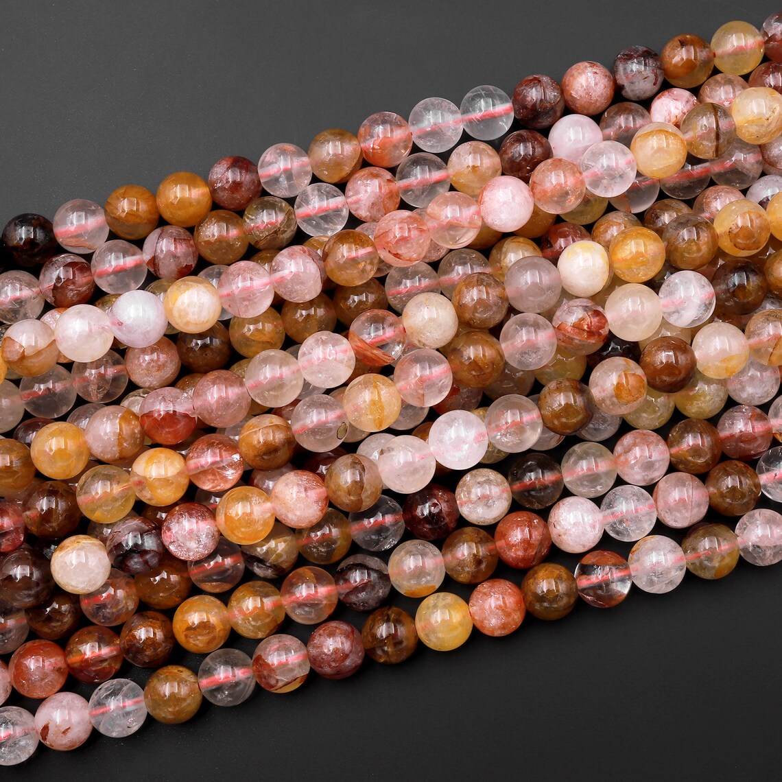 Natural Red Golden Lepidocrocite Quartz 6mm 8mm 10mm Round Beads ...