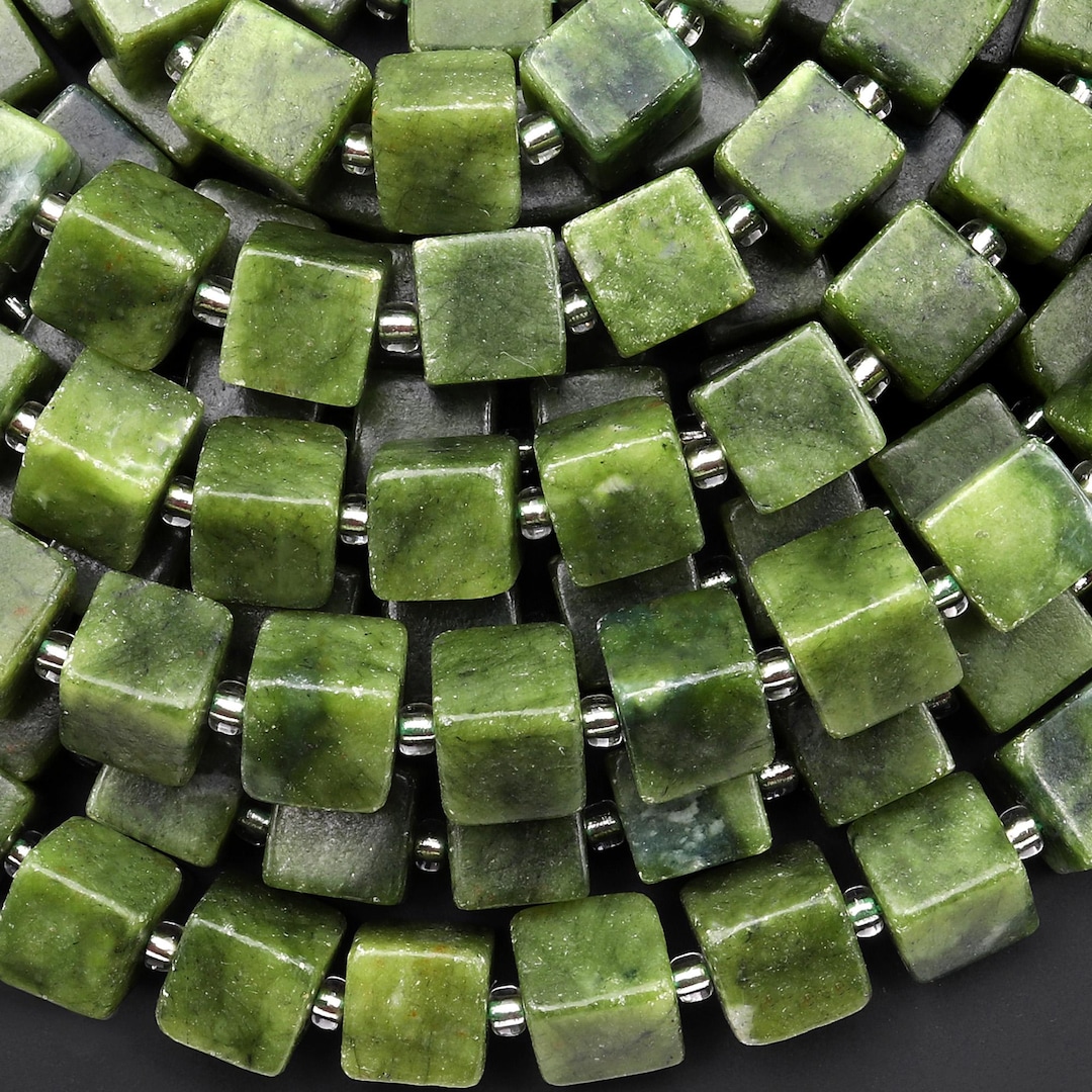 Natural Green Serpentine Jade 8mm Smooth Cube Dice Gemstone Beads 15.5 ...