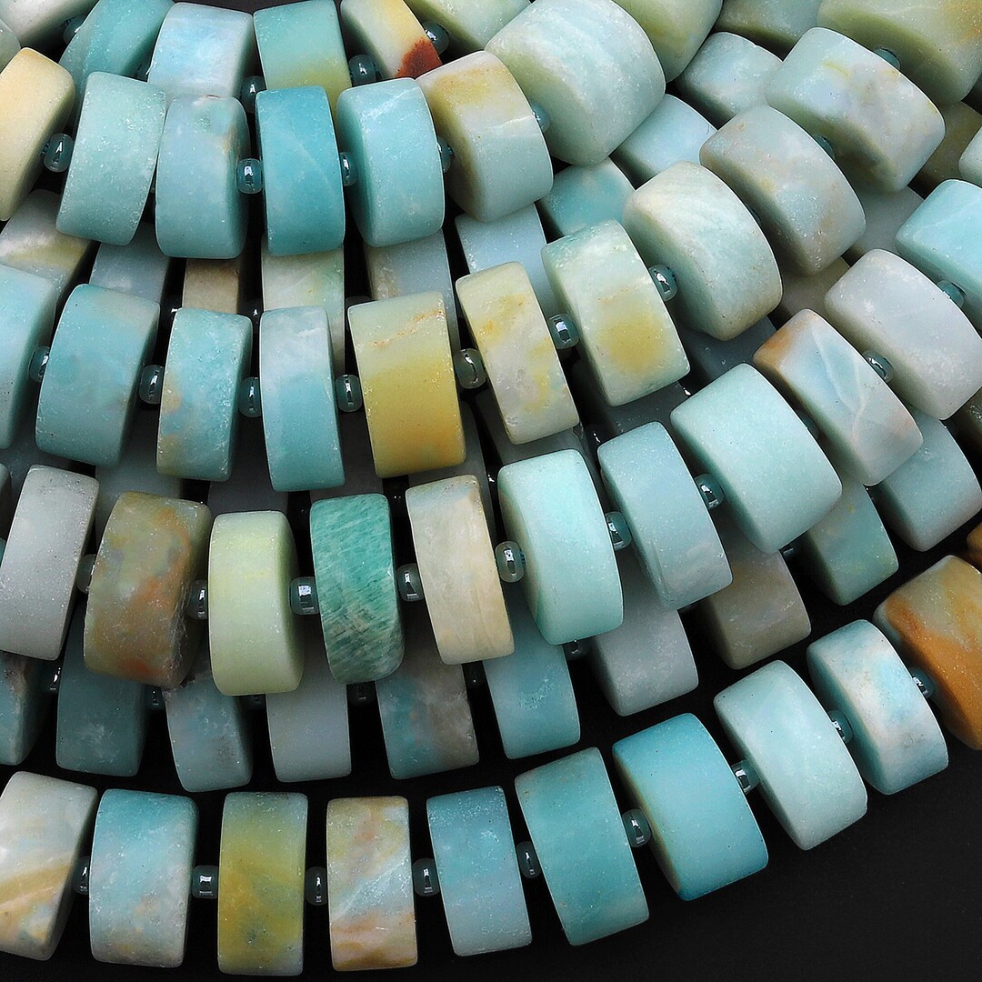Natural Multi Color Amazonite Smooth Matte Rondelle Disc Wheel Beads ...