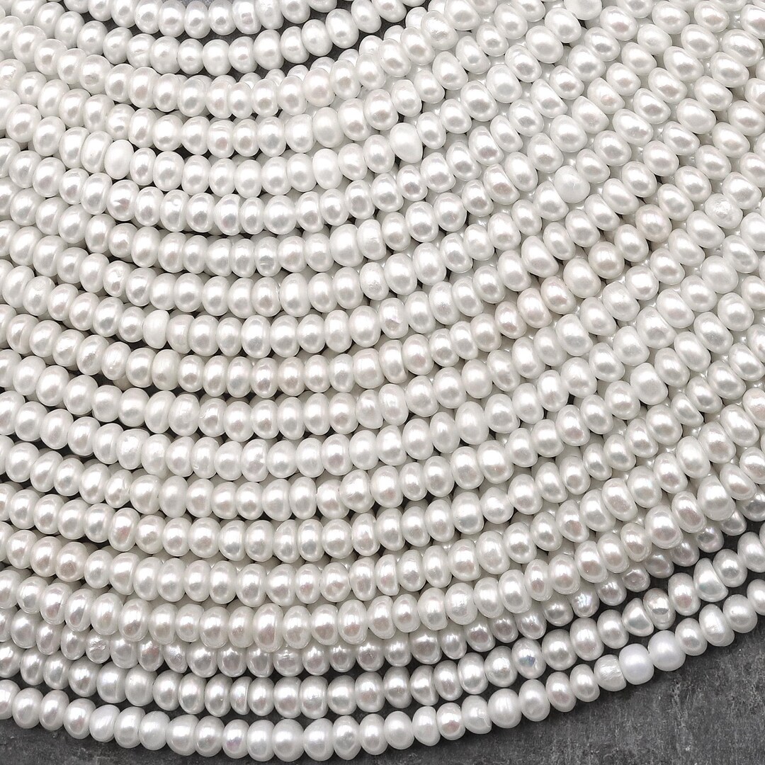 Genuine White Freshwater Pearl Small 3mm 4mm Rondelle Beads Shimmery ...