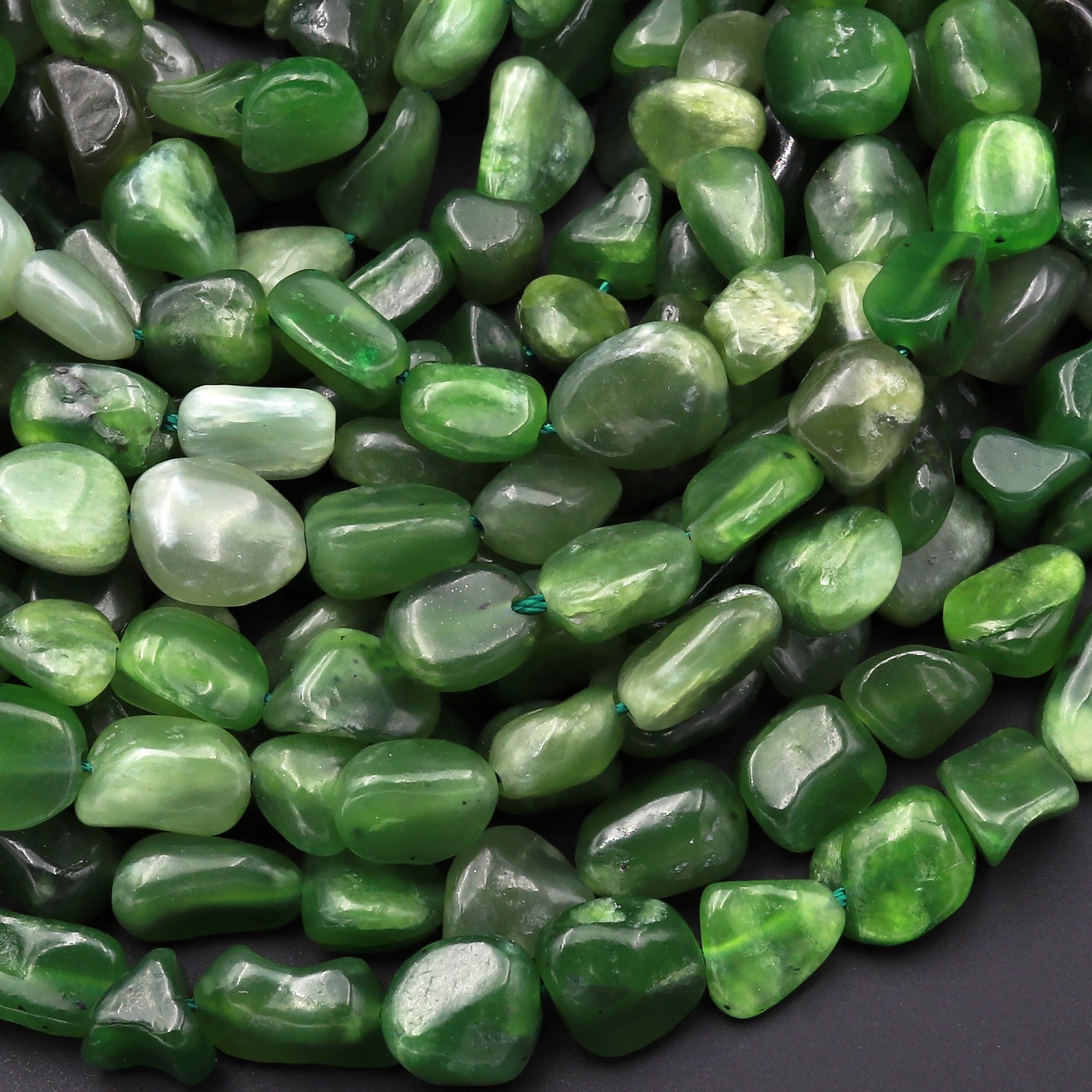 Natural Canadian Green Jade Freeform Chip Pebble Nugget Beads 15.5 ...