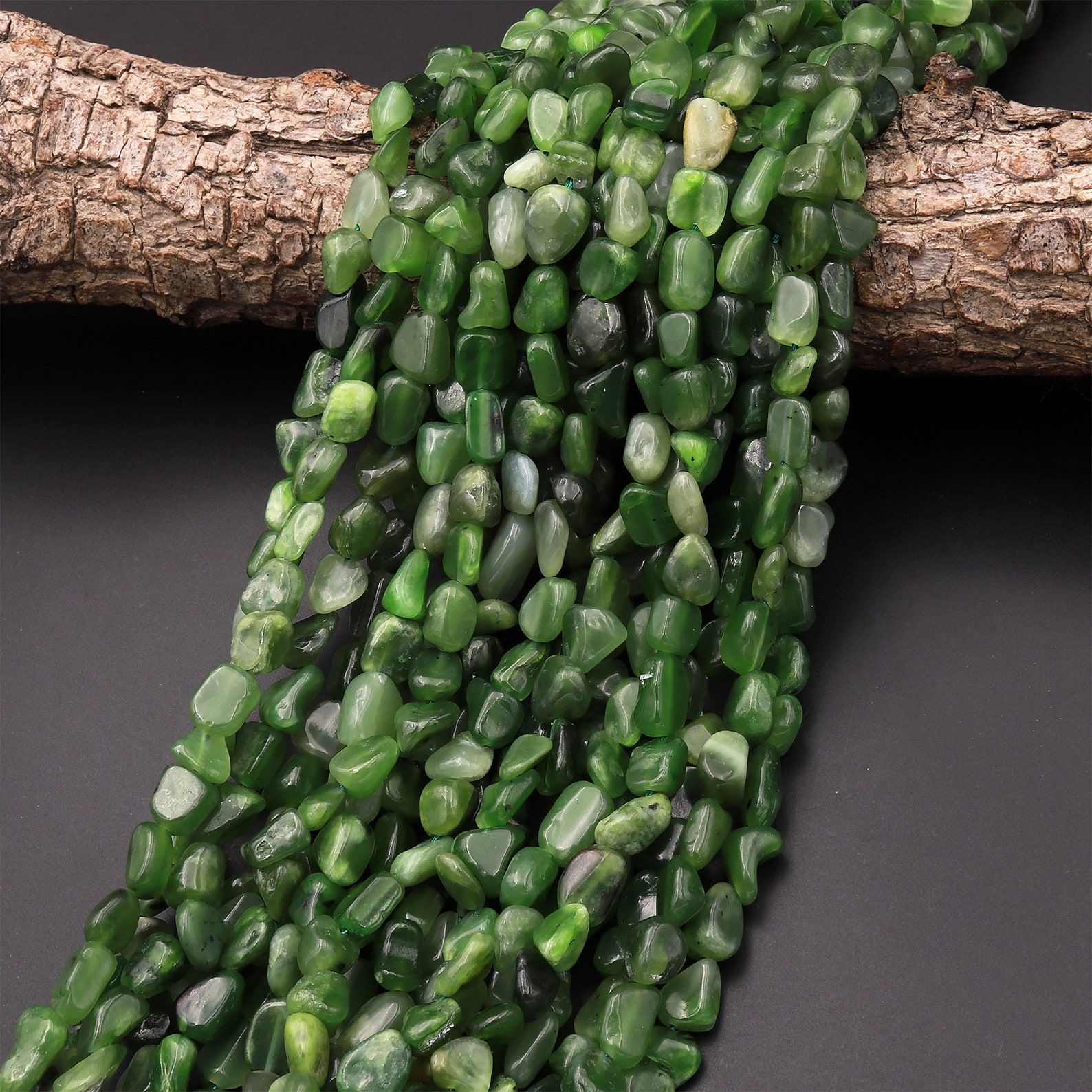 Natural Canadian Green Jade Freeform Chip Pebble Nugget Beads 15.5 ...