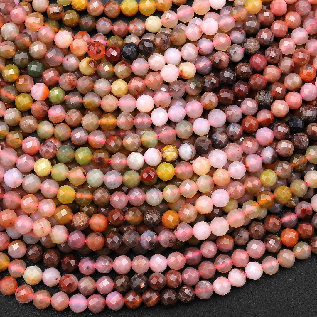 Faceted Natural Rainbow Agate 4mm Round Beads Earthy Pink Peach Canary ...