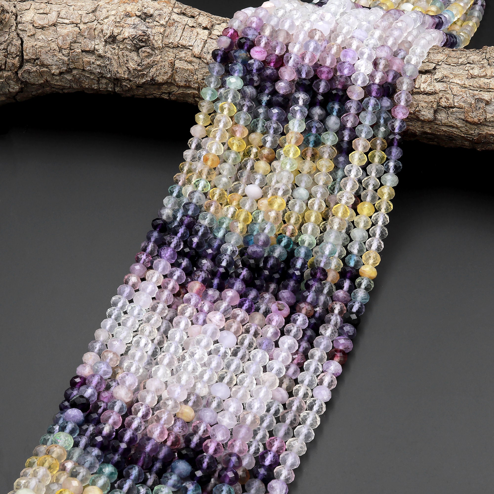 AAA Natural Multicolor Fluorite Faceted 6mm Rondelle Beads Micro Laser ...