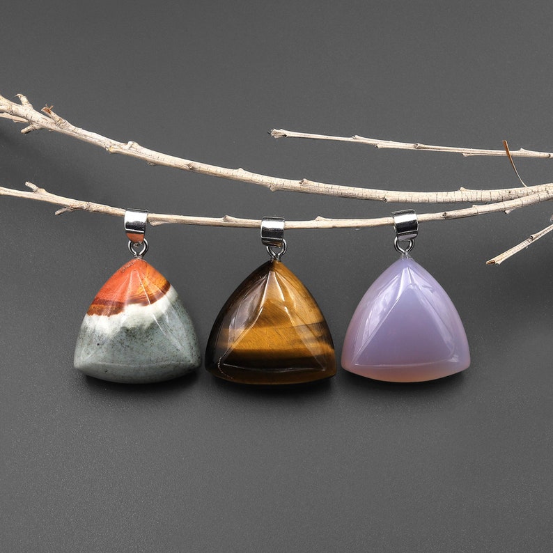 Natural Gemstone Puffy Triangle Pendant Choose From Rock Quartz ...