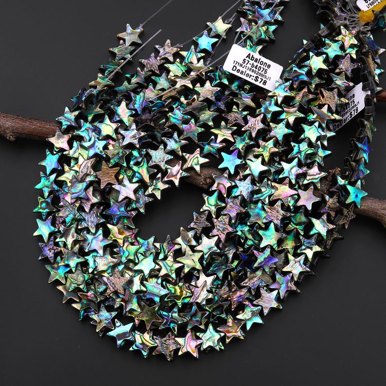 AAA Genuine Abalone Shell 8mm 10mm 12mm 16mm Star Beads Iridescent ...
