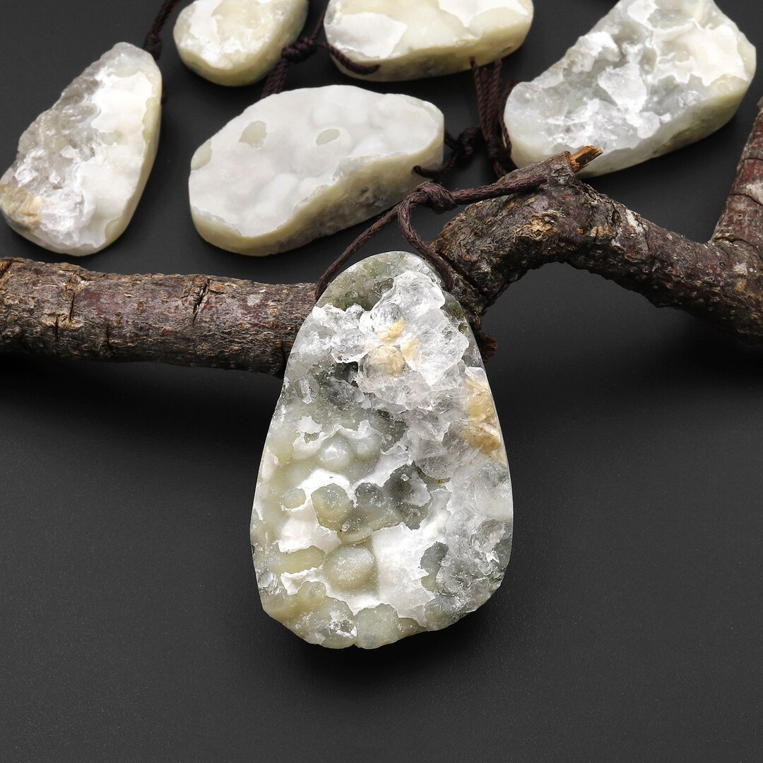 Natural Ocean Jasper Druzy Pendant Side Drilled Freeform Teardrop Shape ...