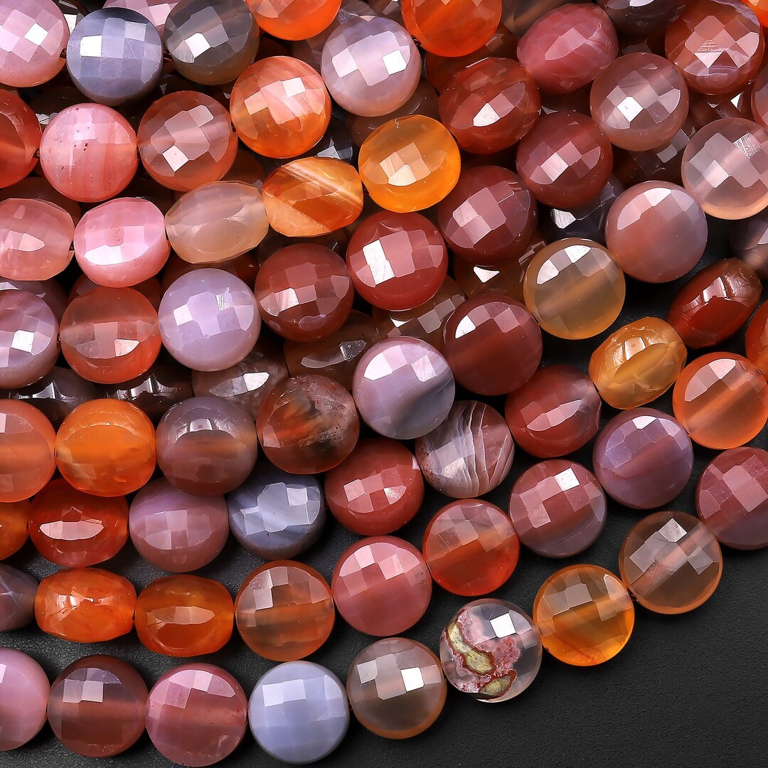 Rare Faceted Natural Swazi African Red Agate Coin Beads 8mm 10mm From ...