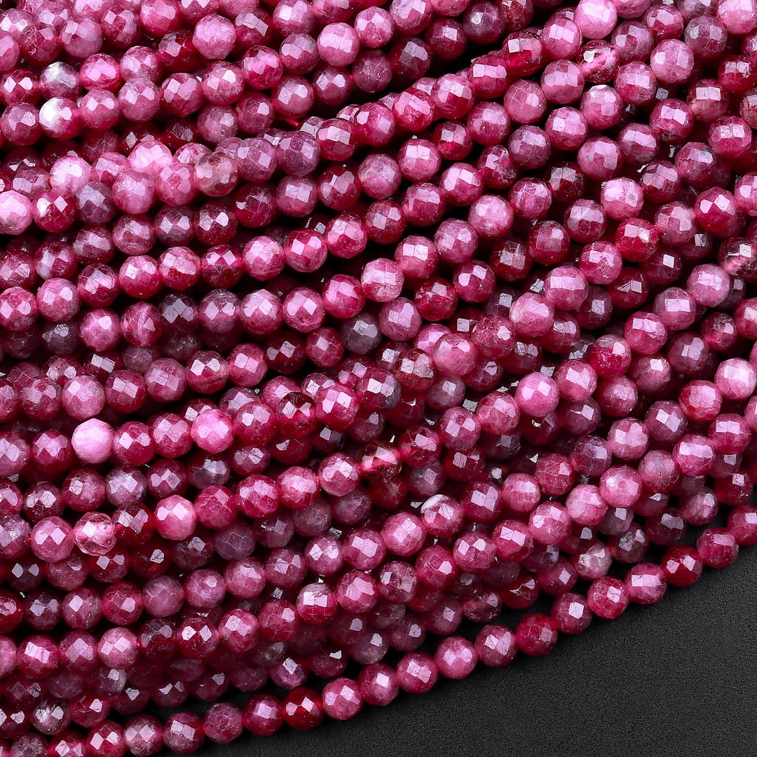 Faceted Natural Red Pink Rubellite Tourmaline 2mm 3mm 4mm Round Beads ...